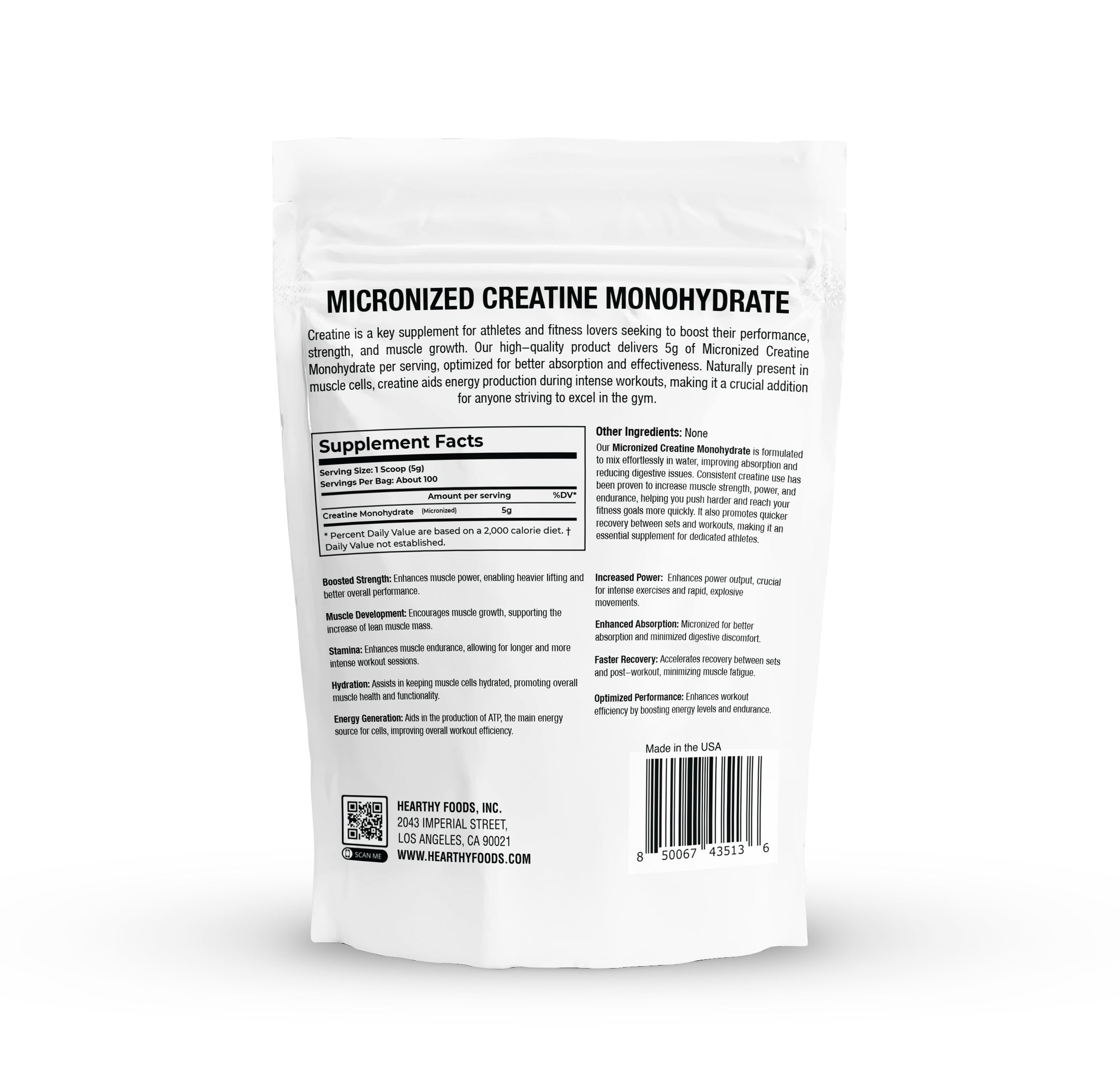 Creatine Monohydrate Micronized Powder 500G - 100 Servings, 5000mg Per ...