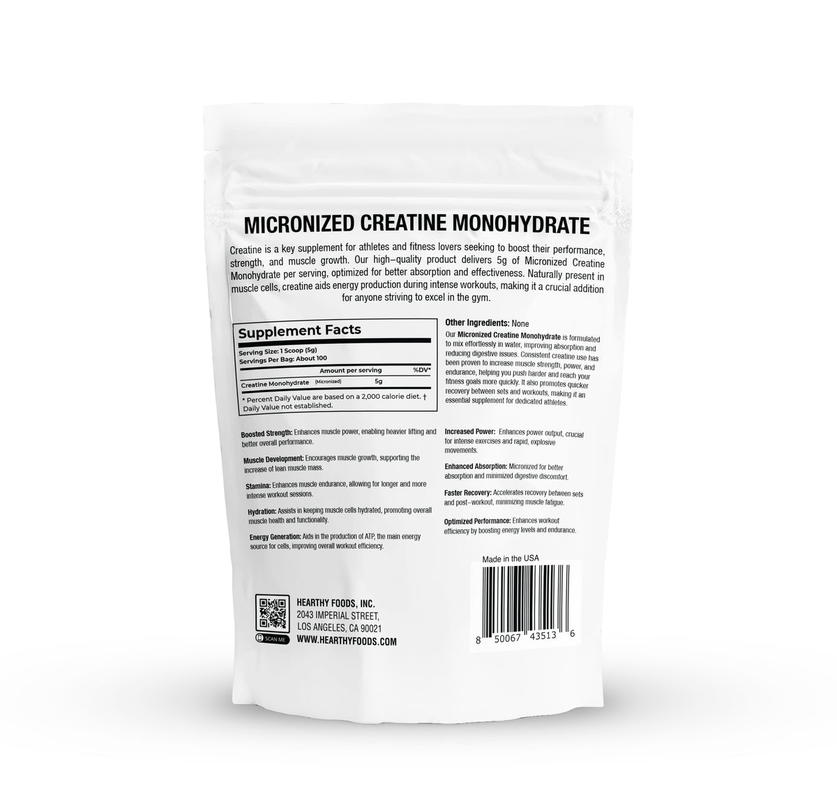 Creatine Monohydrate Micronized Powder 500G - 100 Servings, 5000mg Per ...